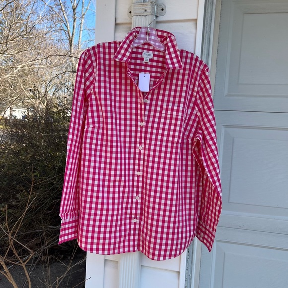 J. Crew | Tops | Nwt J Crew Pretty Raspberry White Gingham Check Cotton Long Sleeve Blouse ...